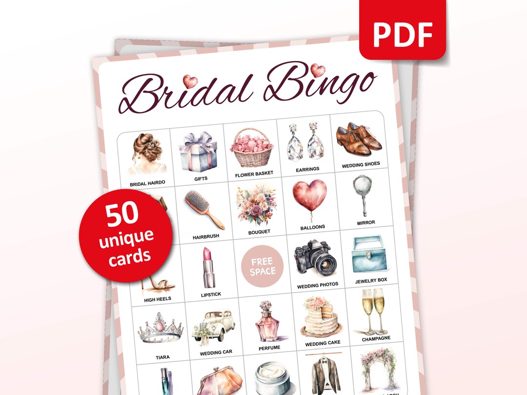 Bridal Shower Bingo, 50 Watercolor Bingo Cards, Wedding Activities ...