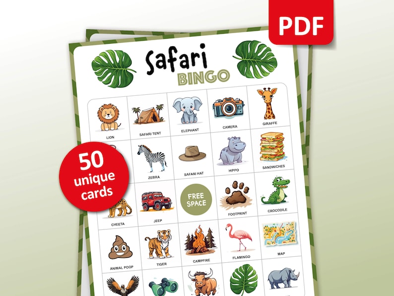 Safari Bingo, 50 Birthday Bingo Cards, Birthday Activities, Kids Safari ...