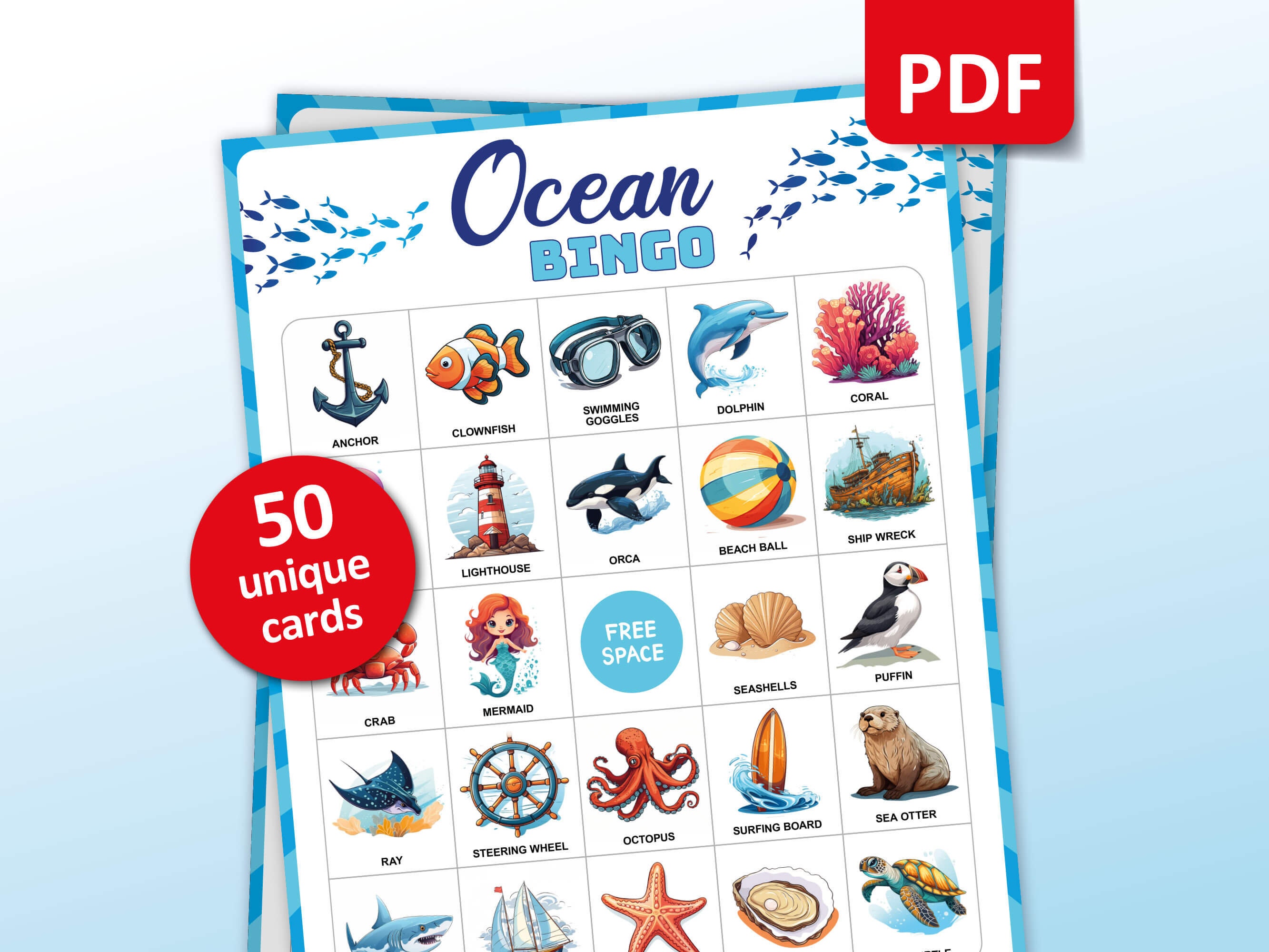 Ocean Bingo, 50 Sea Bingo Cards, Birthday Activities, Kids Underwater ...