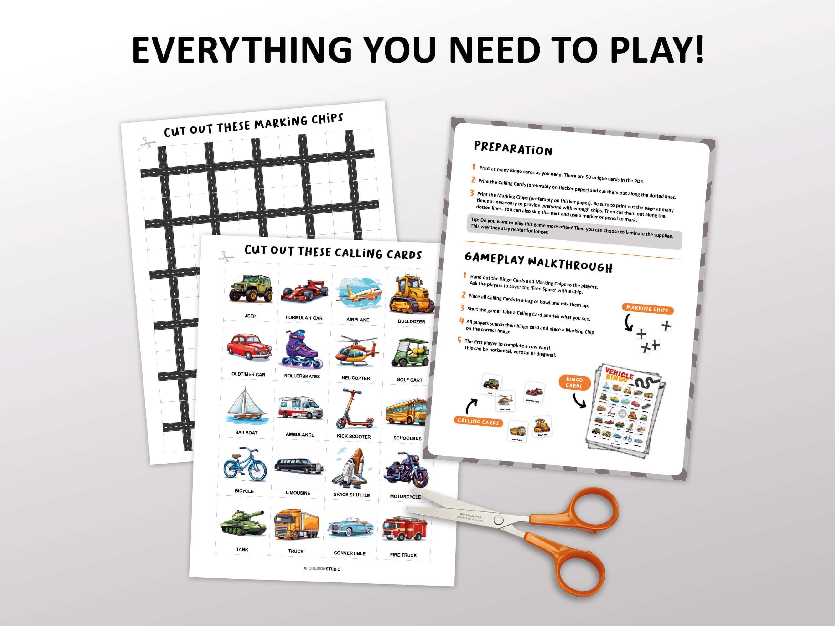 Car Bingo, 50 Birthday Automobile Cards, Birthday Activities, Kids ...
