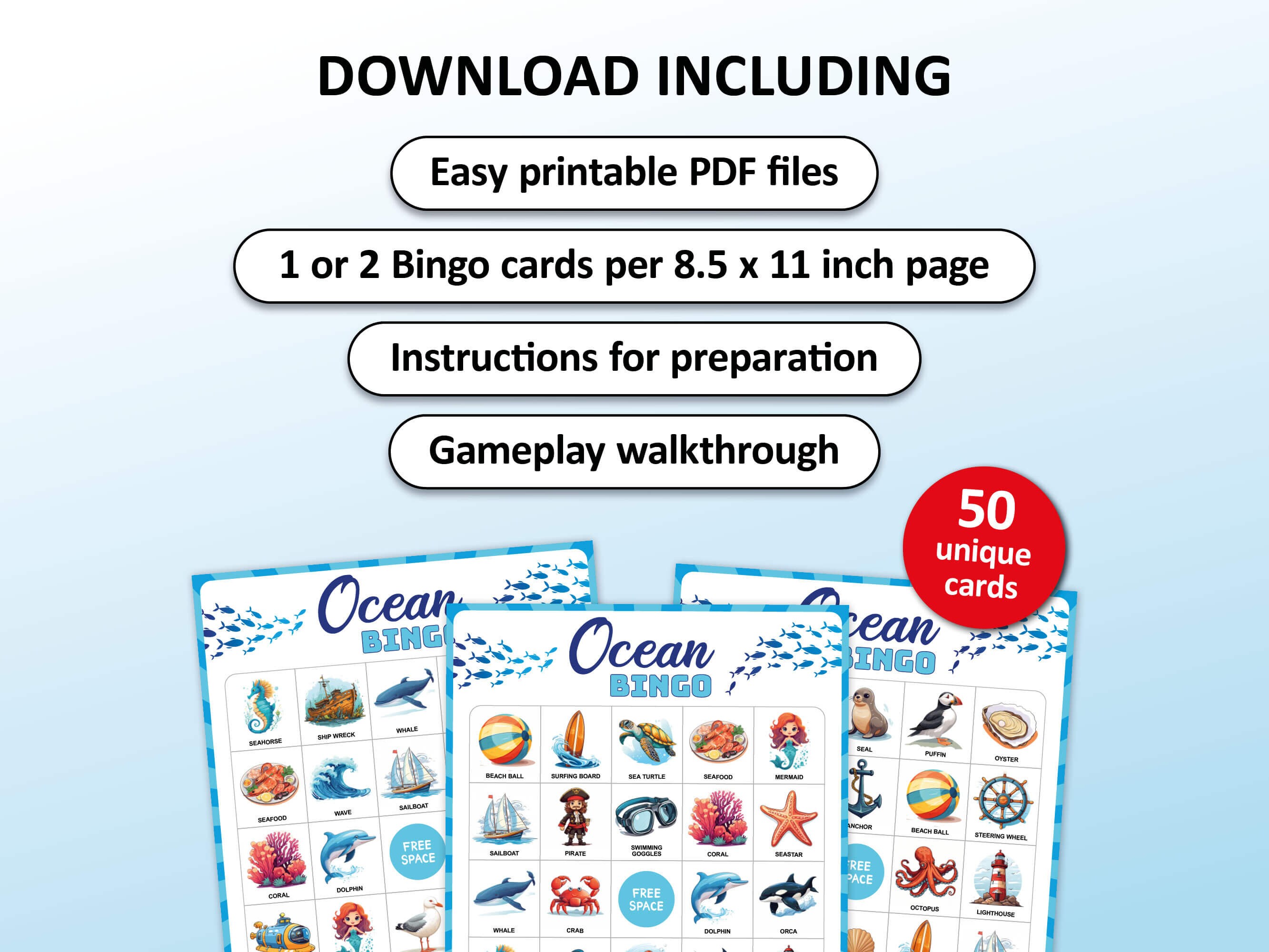 Ocean Bingo, 50 Sea Bingo Cards, Birthday Activities, Kids Underwater ...