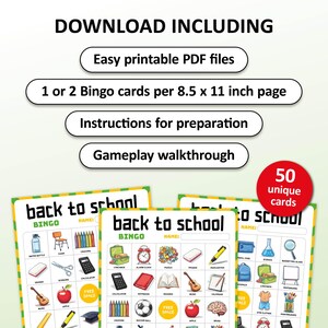 Back to School Bingo Game, 50 Bingo Cards, Teachers Printable Classroom ...