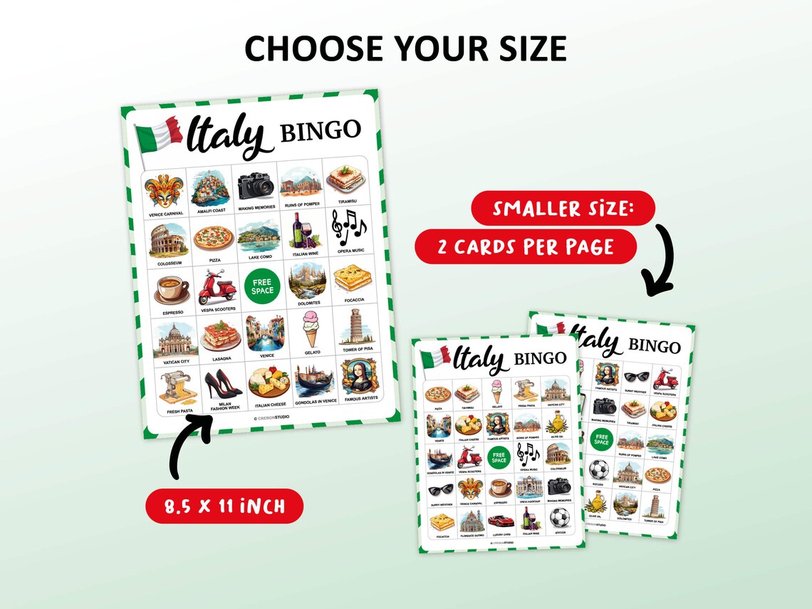 Italy Travel Bingo Game, 50 Italy Bingo Cards, Travel Trip Vacation ...