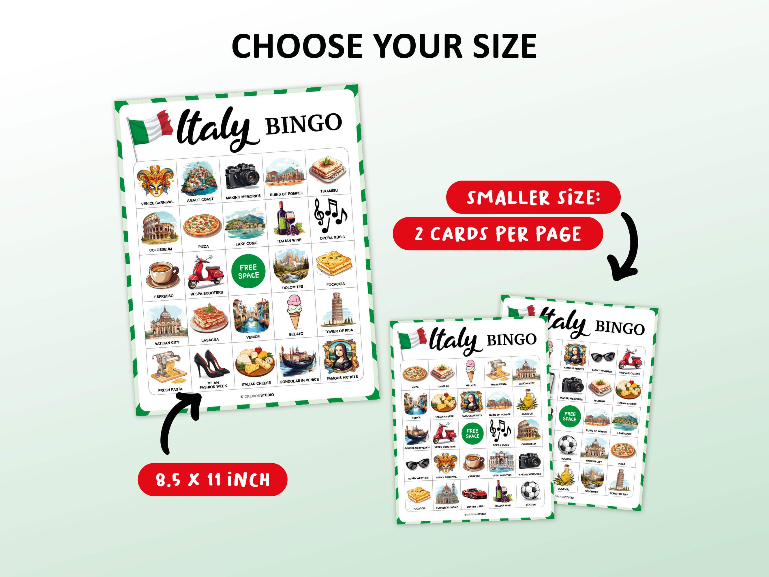Italy Travel Bingo Game, 50 Italy Bingo Cards, Travel Trip Vacation ...