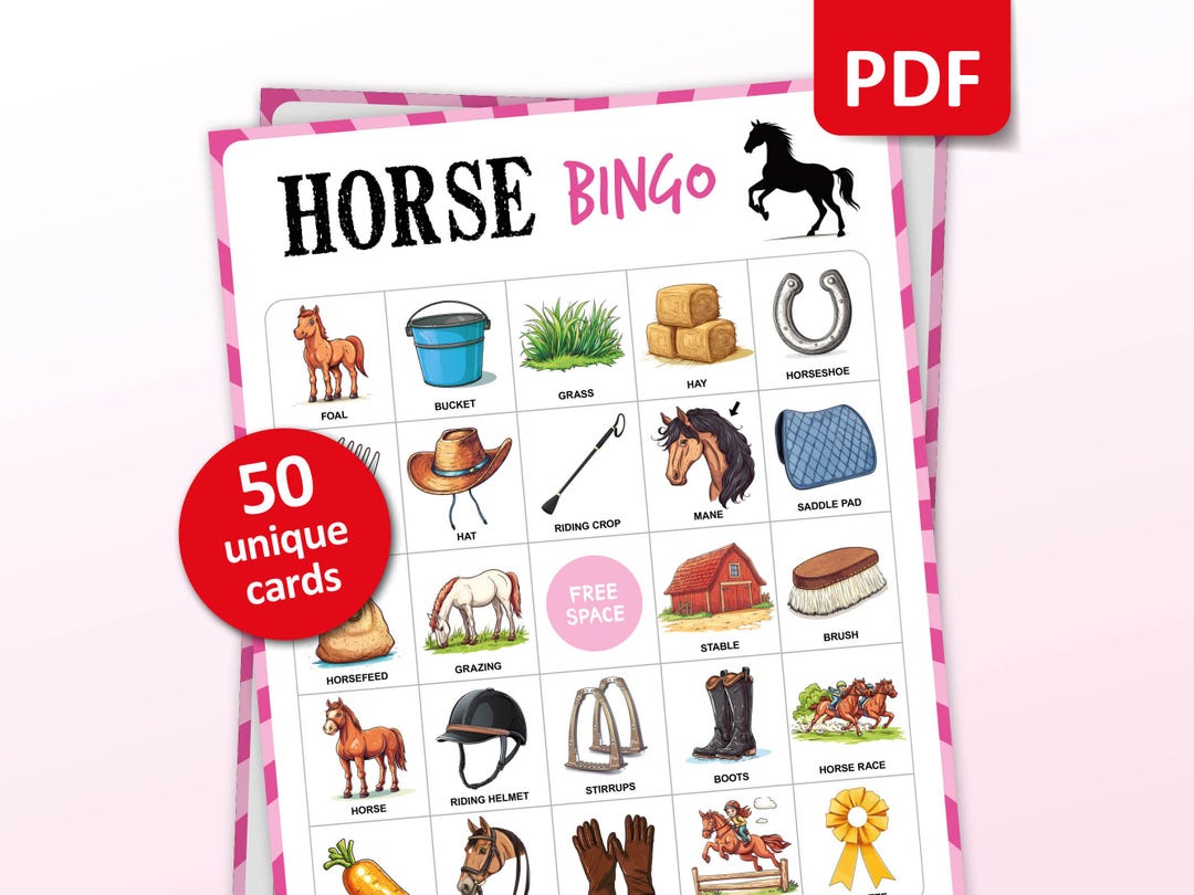 Horse Bingo, 50 Bingo Cards, Horse Party, Birthday Party Game, Girls ...