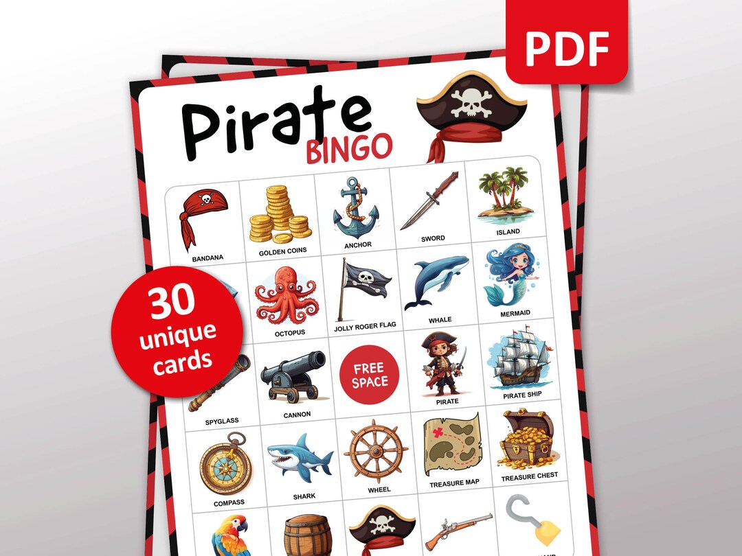Pirate Bingo, 30 Pirate Bingo Cards, Birthday Activities, Kids Pirate ...