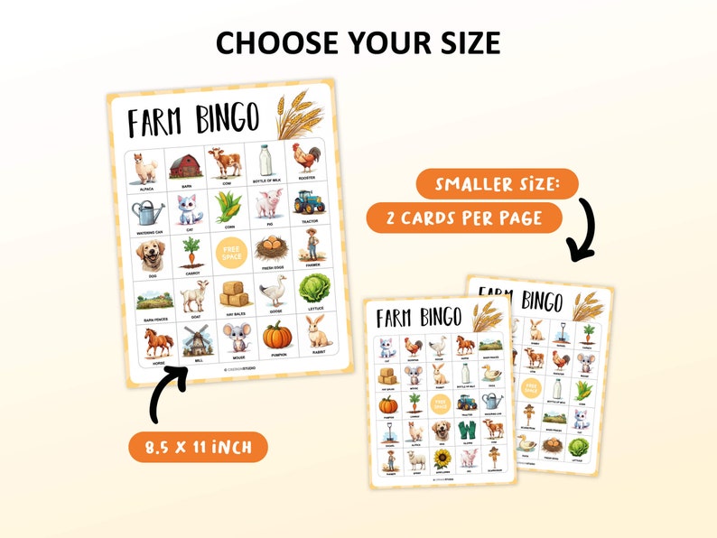 Farm Bingo, 50 Farm Bingo Cards, Birthday Activities, Kids Harvest ...