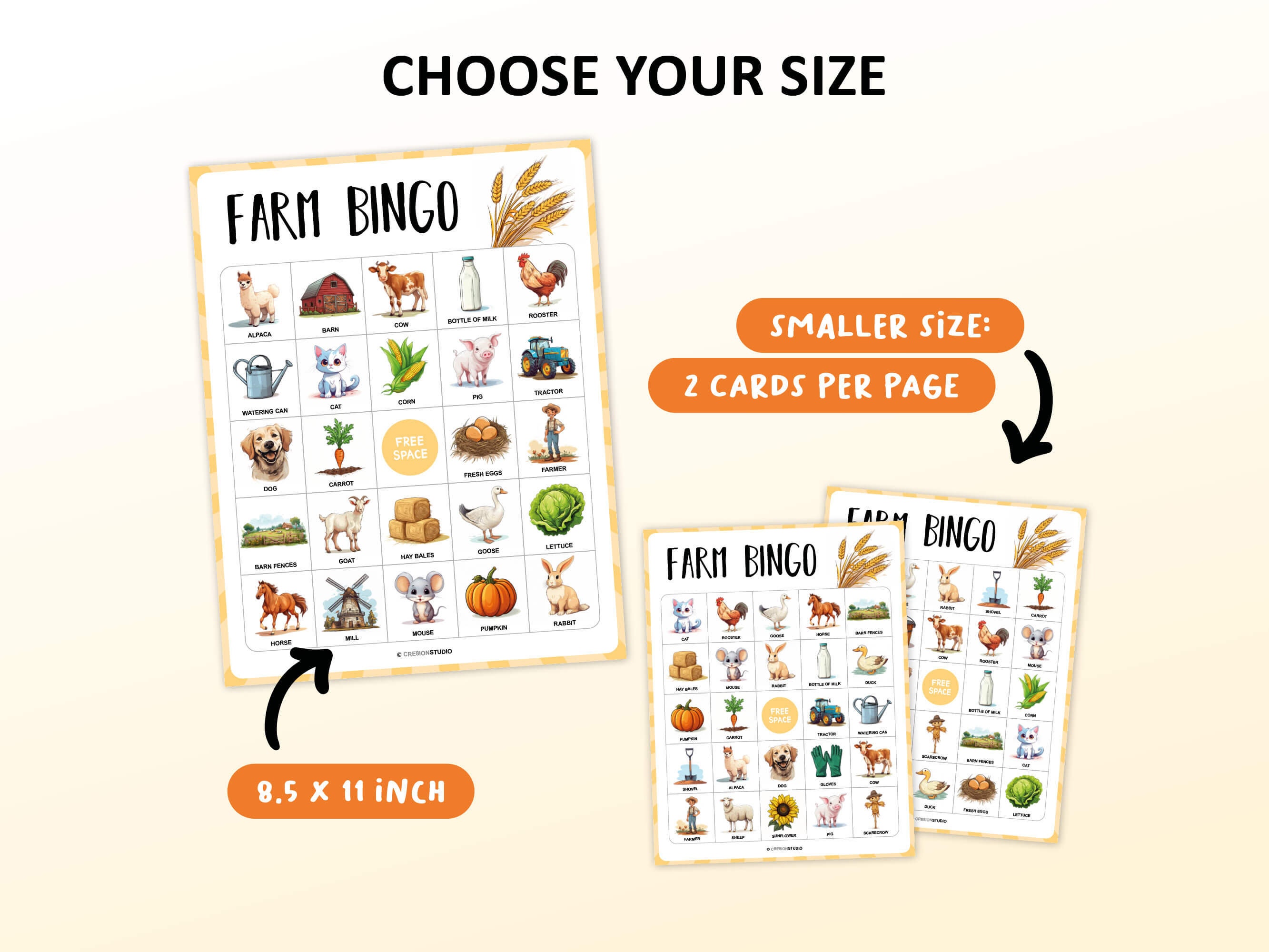 Farm Bingo, 50 Farm Bingo Cards, Birthday Activities, Kids Harvest ...