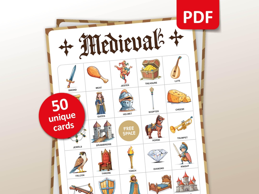 Medieval Bingo, 50 Bingo Cards, Middle Ages Party Game, World History ...