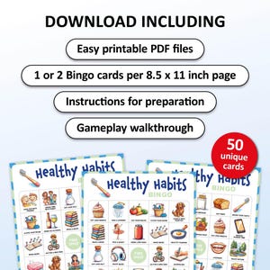 Healthy Habits Bingo, 50 Bingo Cards, Kids Health Printable Party Game, Educational School Nurse ...
