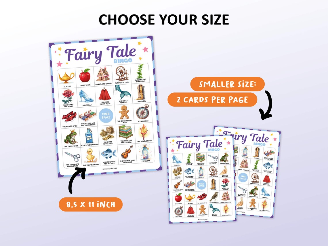 Fairytale Bingo, 50 Bingo Cards, Fairy Tale Party Game, Printable Kids ...