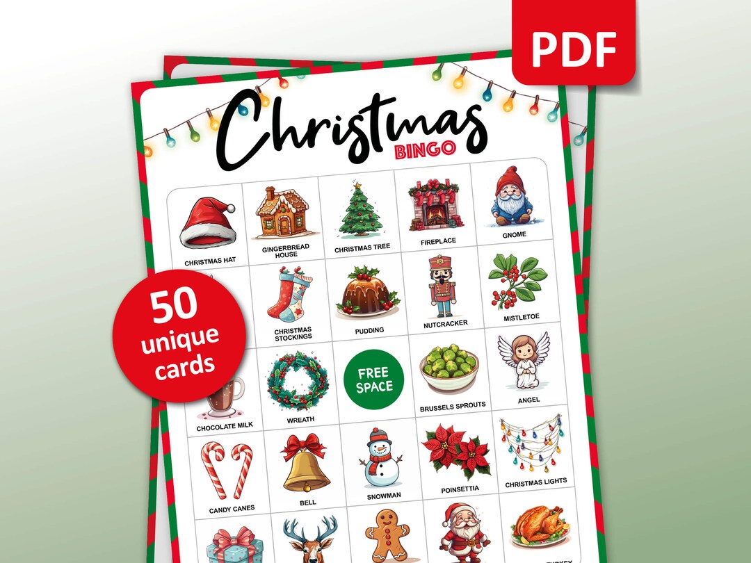 Christmas Bingo, 50 Xmas Bingo Cards, Holiday Activities, Kids Santa ...