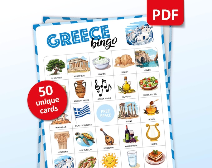 90 Greece Bingo Cards Printable Game, Greece Travel Bingo Boards Game ...