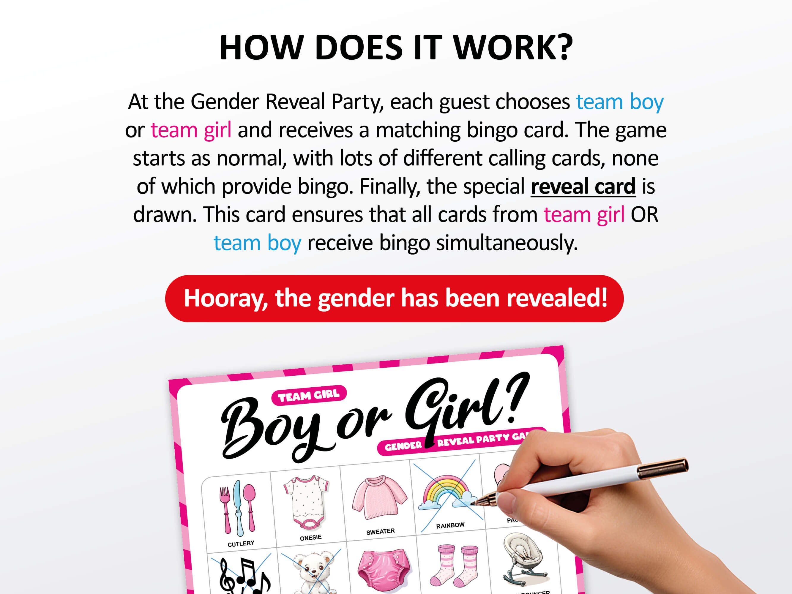 Gender Reveal Games, 100 Bingo Cards, Gender Reveal Party, Baby Shower ...