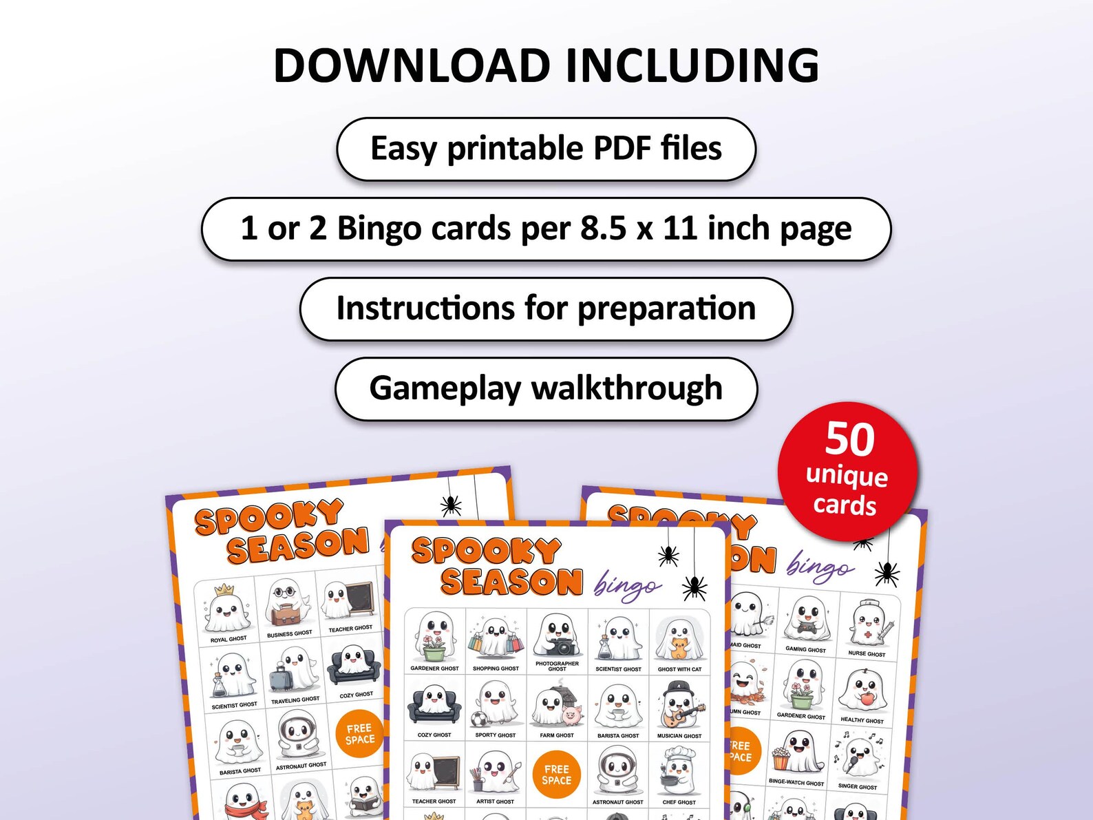 Ghost Halloween Bingo, 50 Spooky Season Bingo Cards, Halloween ...