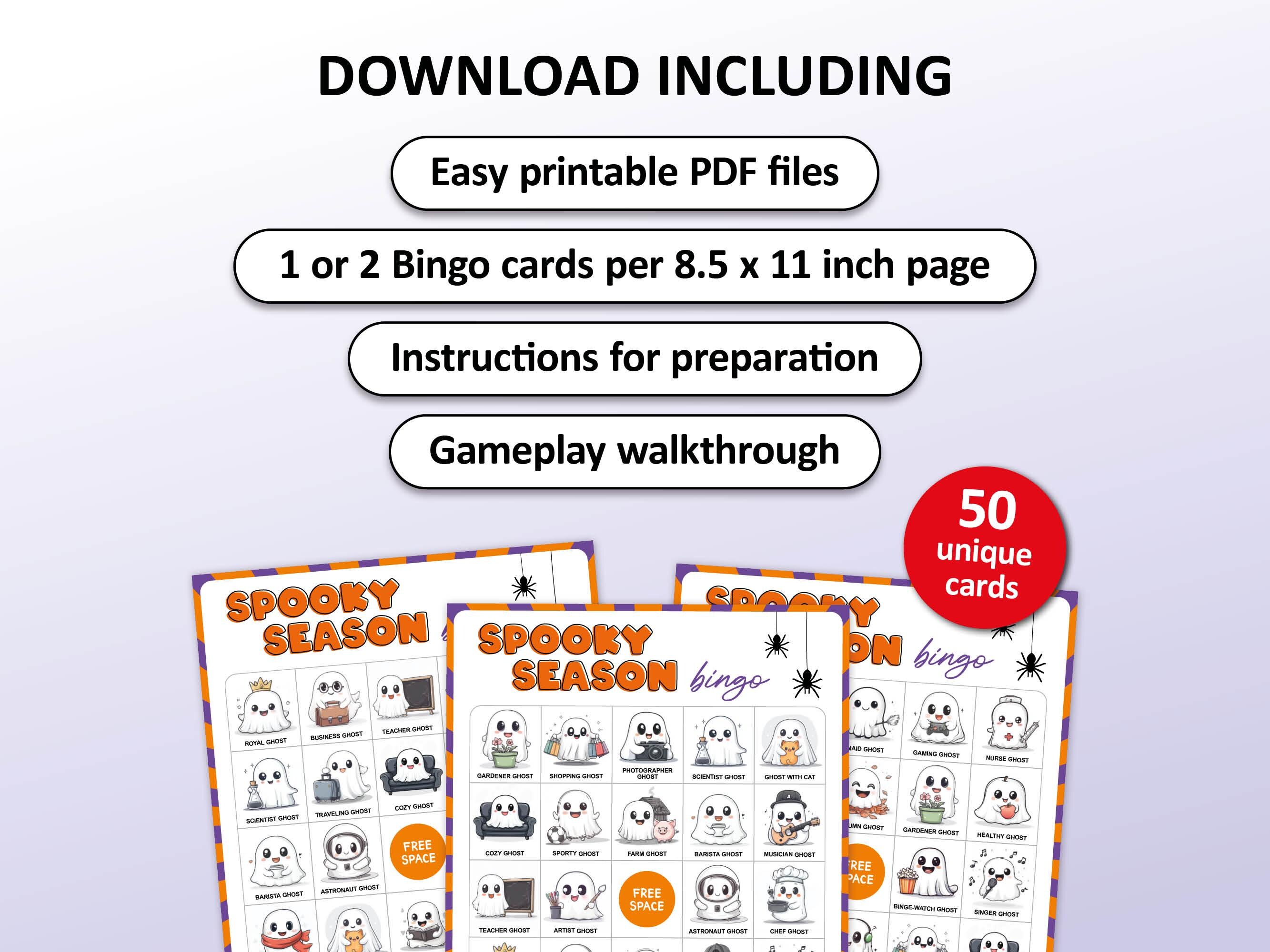 Ghost Halloween Bingo, 50 Spooky Season Bingo Cards, Halloween ...