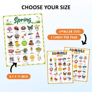 4 Season Bingo Games Set, 50 Bingo Cards per Game, Summer, Spring ...