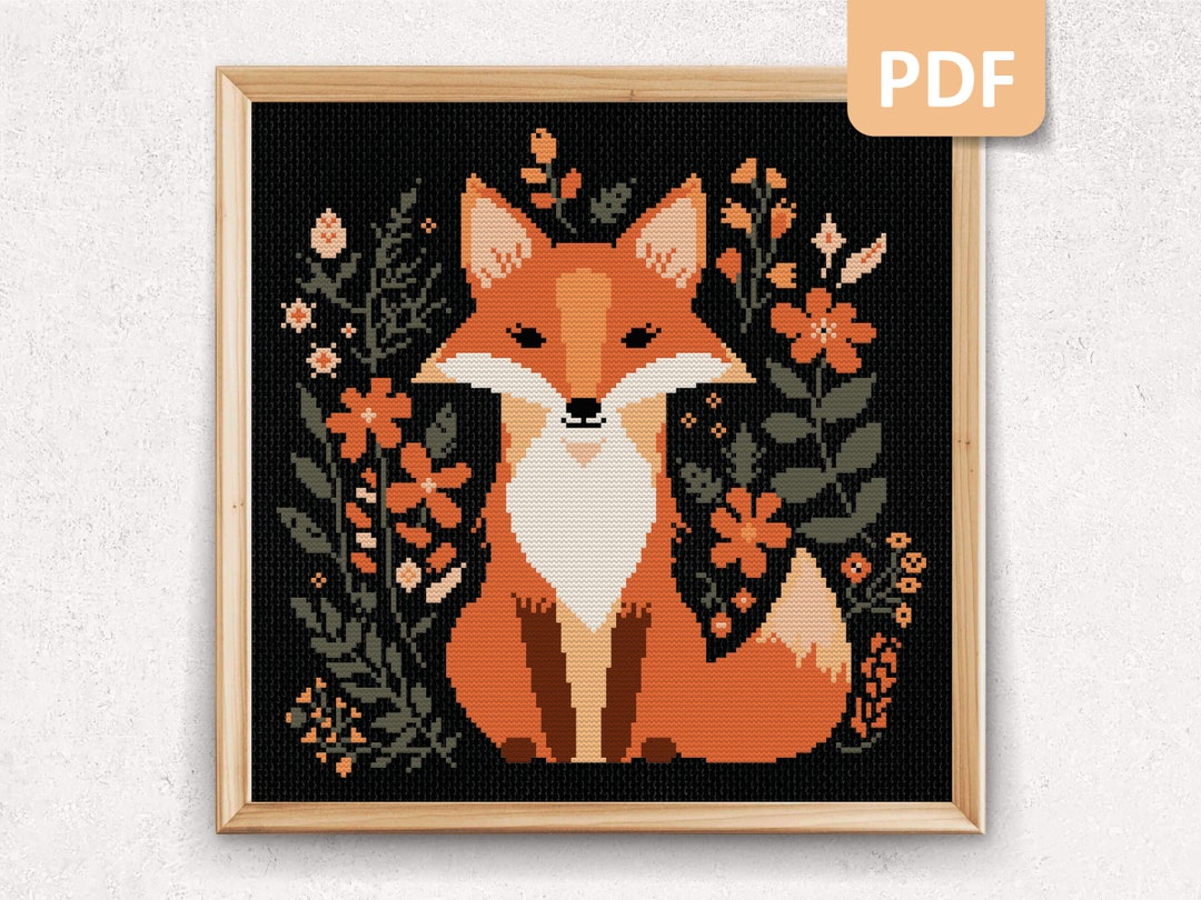 Forest Animals Fox Counted Cross Stitch Pattern, Small Easy Floral ...