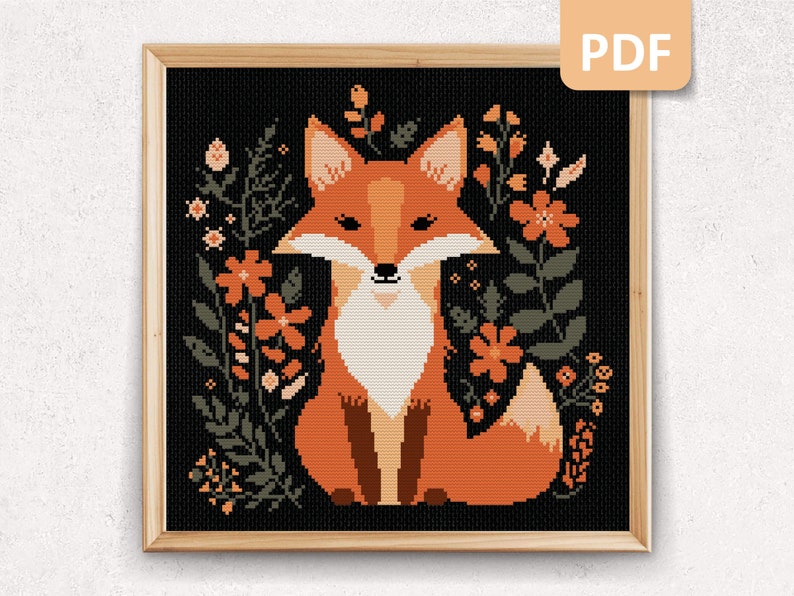 Forest Animals Fox Counted Cross Stitch Pattern, Small Easy Floral ...