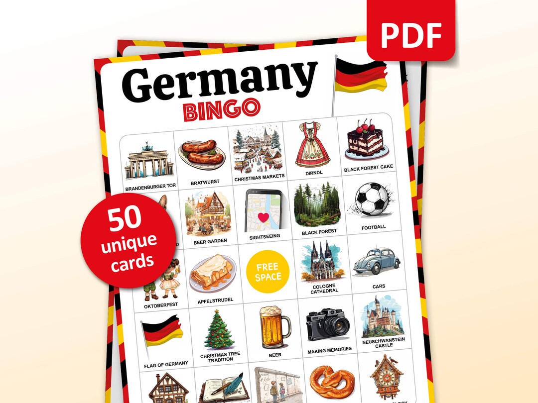 Germany Travel Bingo Game, 50 Bingo Cards, Europe Travel Trip Vacation ...