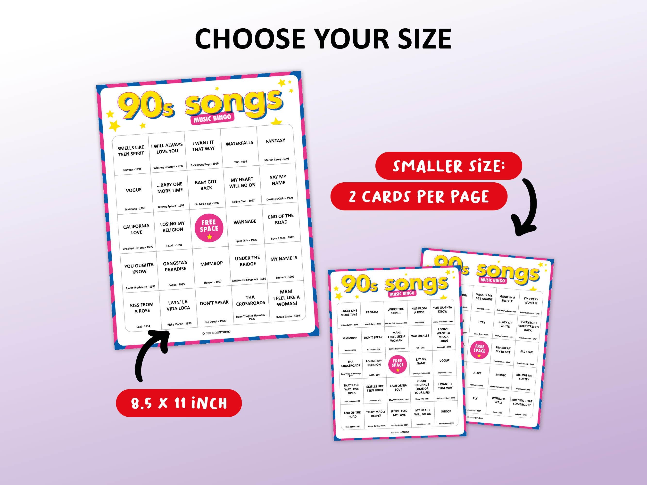 90s Songs Music Bingo, 50 Bingo Cards + Spotify Playlist, Birthday ...