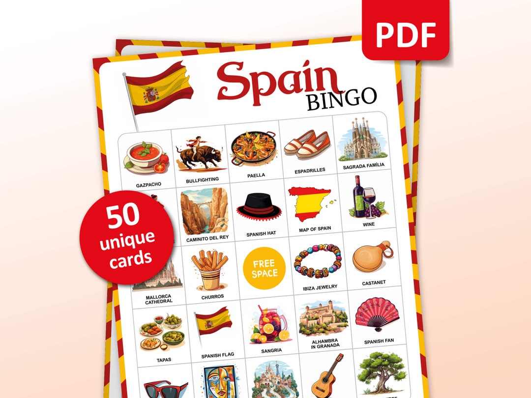 Spain Travel Bingo Game, 50 Spain Bingo Cards, Travel Trip Vacation ...