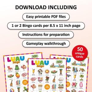 Hawaiian Luau Bingo, 50 Bingo Cards, Aloha Birthday Party Game ...