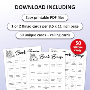 Book Bingo Game, 50 Book Bingo Cards, Book Club Activities, Girls Night ...