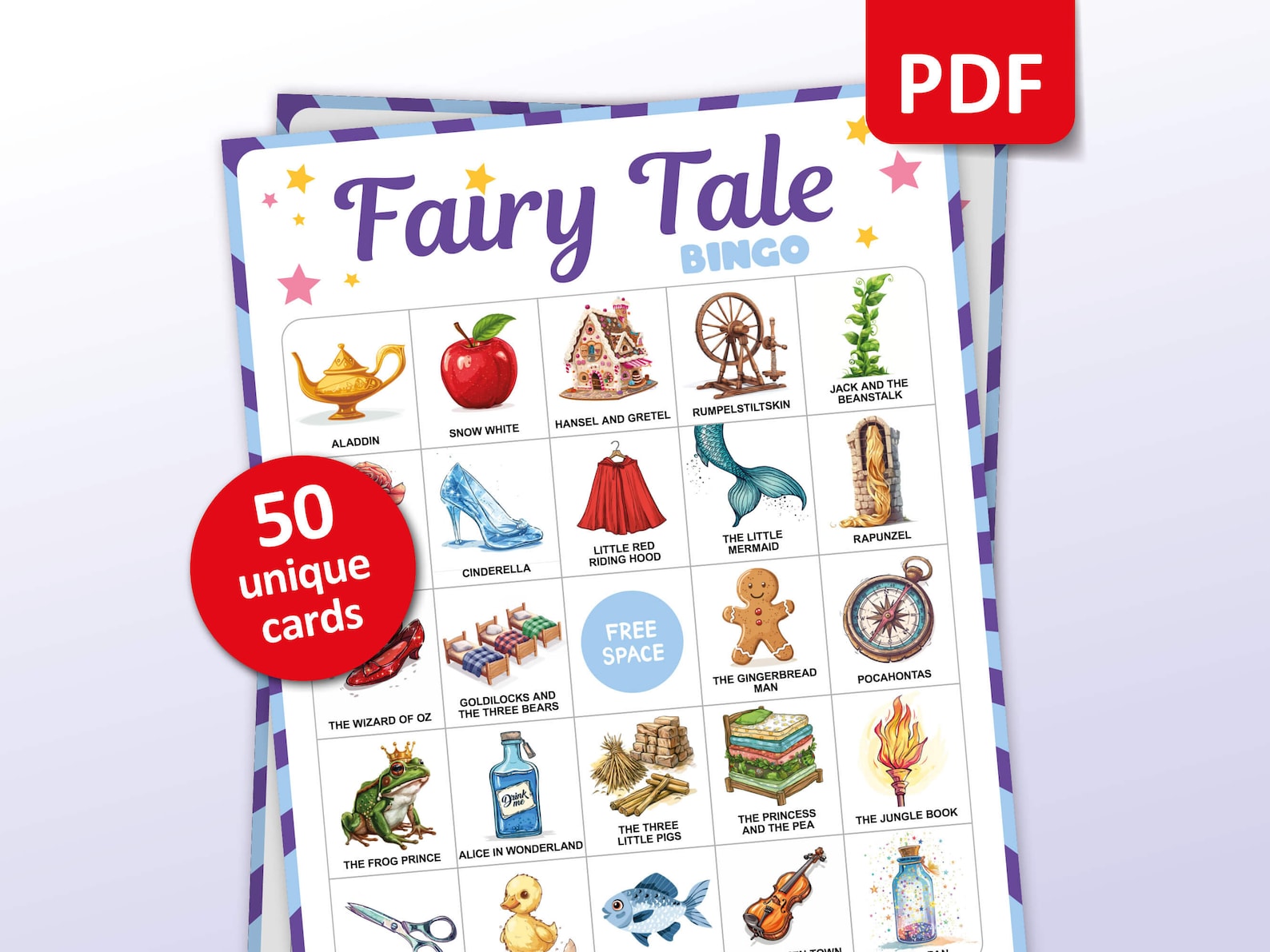 Fairytale Bingo, 50 Bingo Cards, Fairy Tale Party Game, Printable Kids ...
