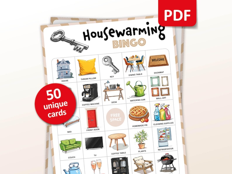 Housewarming Bingo Game, 50 Bingo Cards, New Home Celebration, New ...