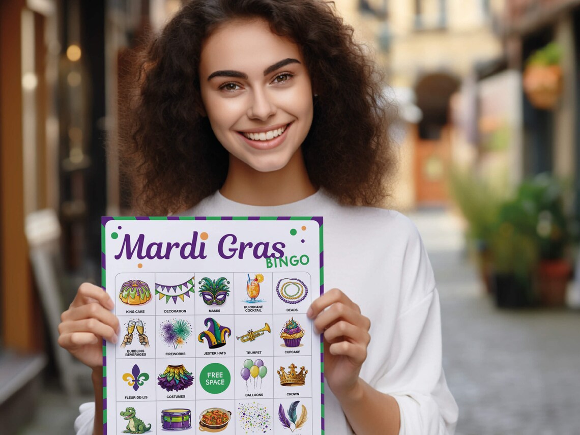 Mardi Gras Bingo, 50 Carnival Bingo Cards, Party Game for Kids and ...