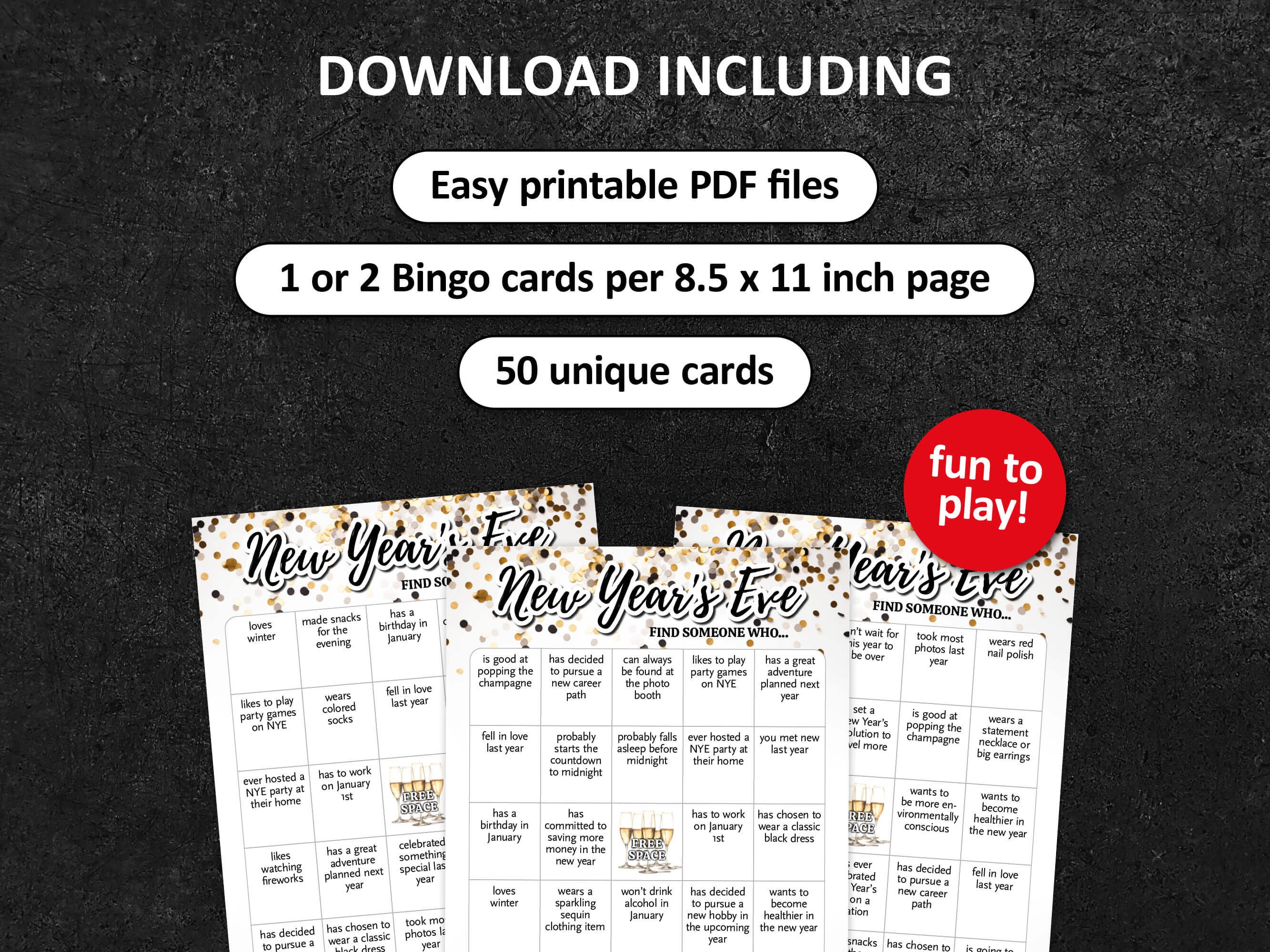 New Year's Eve Bingo for Adults, Printable New Year's Eve Party Games ...