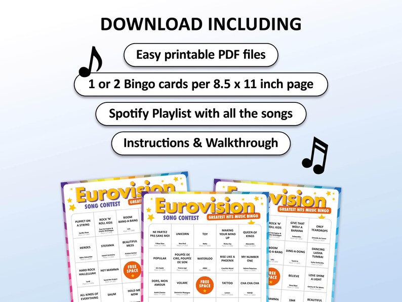 Eurovision Song Contest Music Bingo, 100 Bingo Cards + Spotify Playlist ...