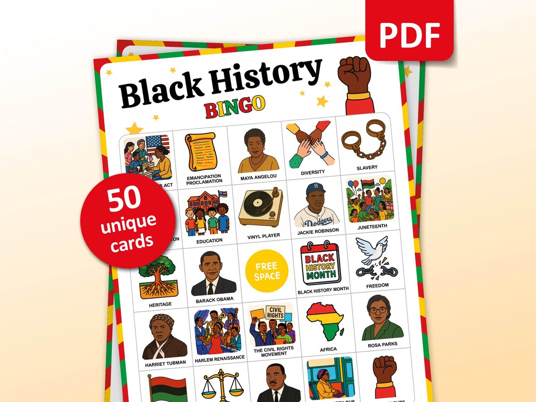 Black History Bingo, 50 Bingo Cards, Black History Month Party Game ...