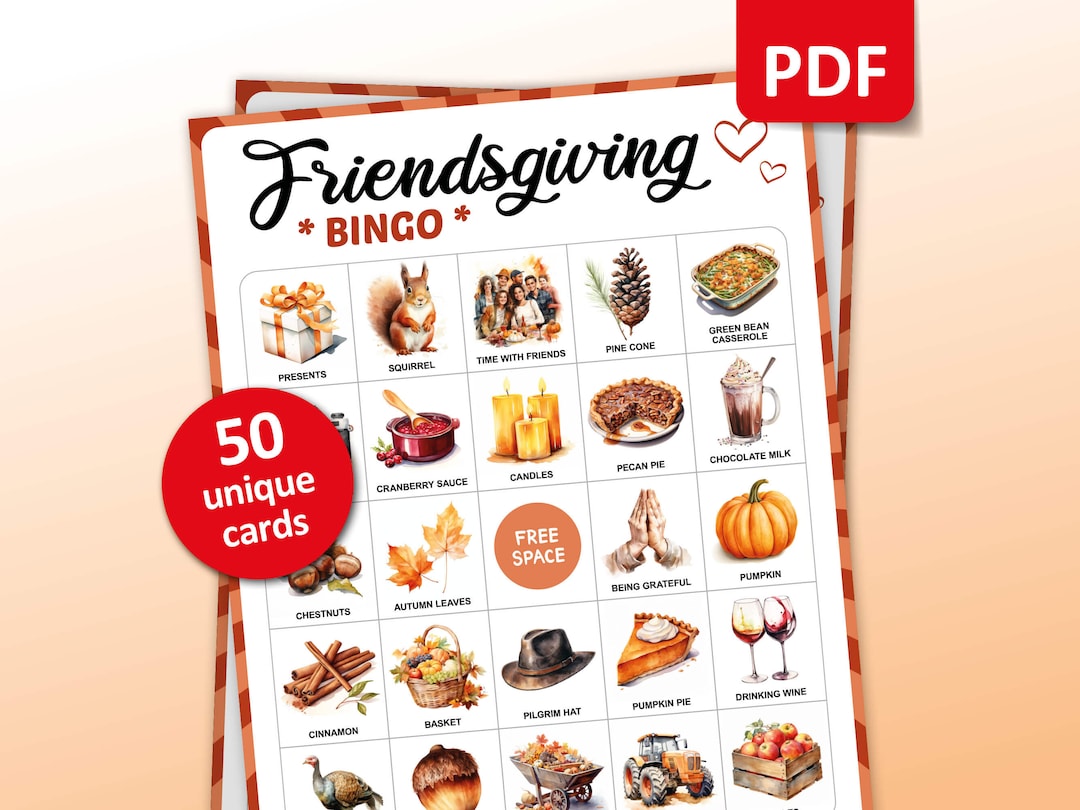 Friendsgiving Bingo Game, 50 Friendsgiving Bingo Cards, Thanksgiving ...