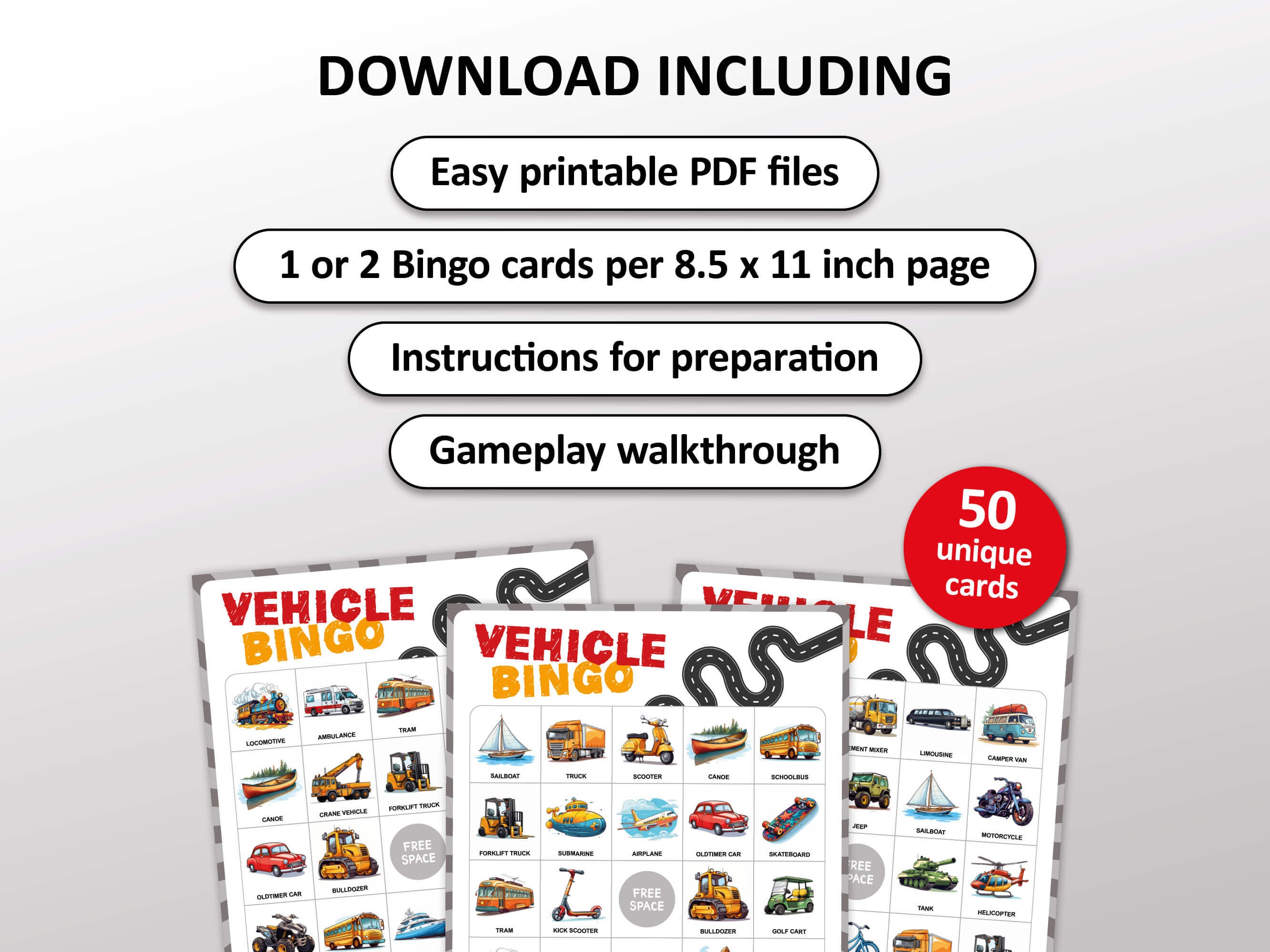 Car Bingo, 50 Birthday Automobile Cards, Birthday Activities, Kids ...