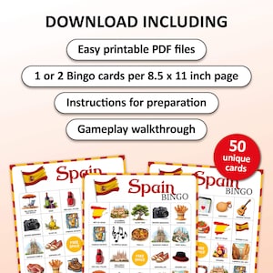 Spain Travel Bingo Game, 50 Spain Bingo Cards, Travel Trip Vacation ...