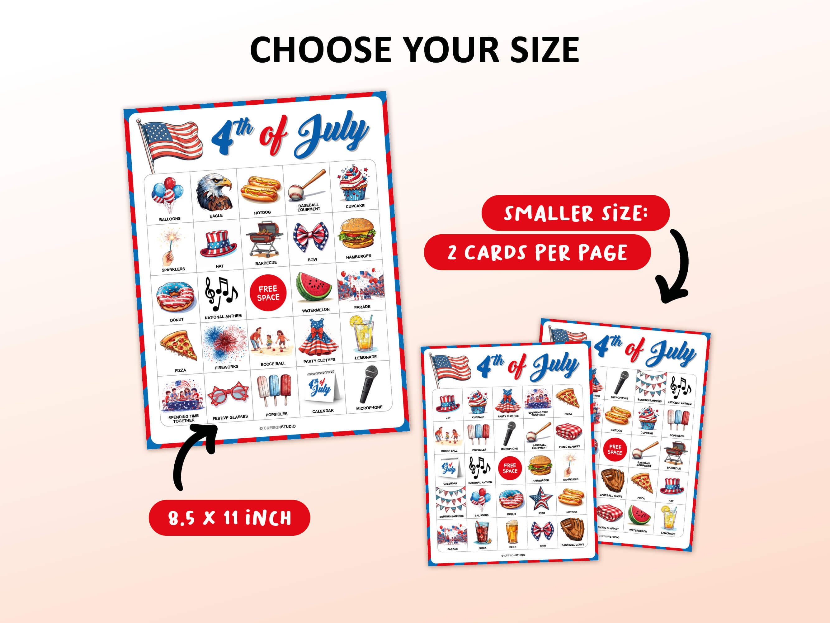 4th of July Bingo, 50 Independence Day Bingo Cards, Party Game for Kids ...