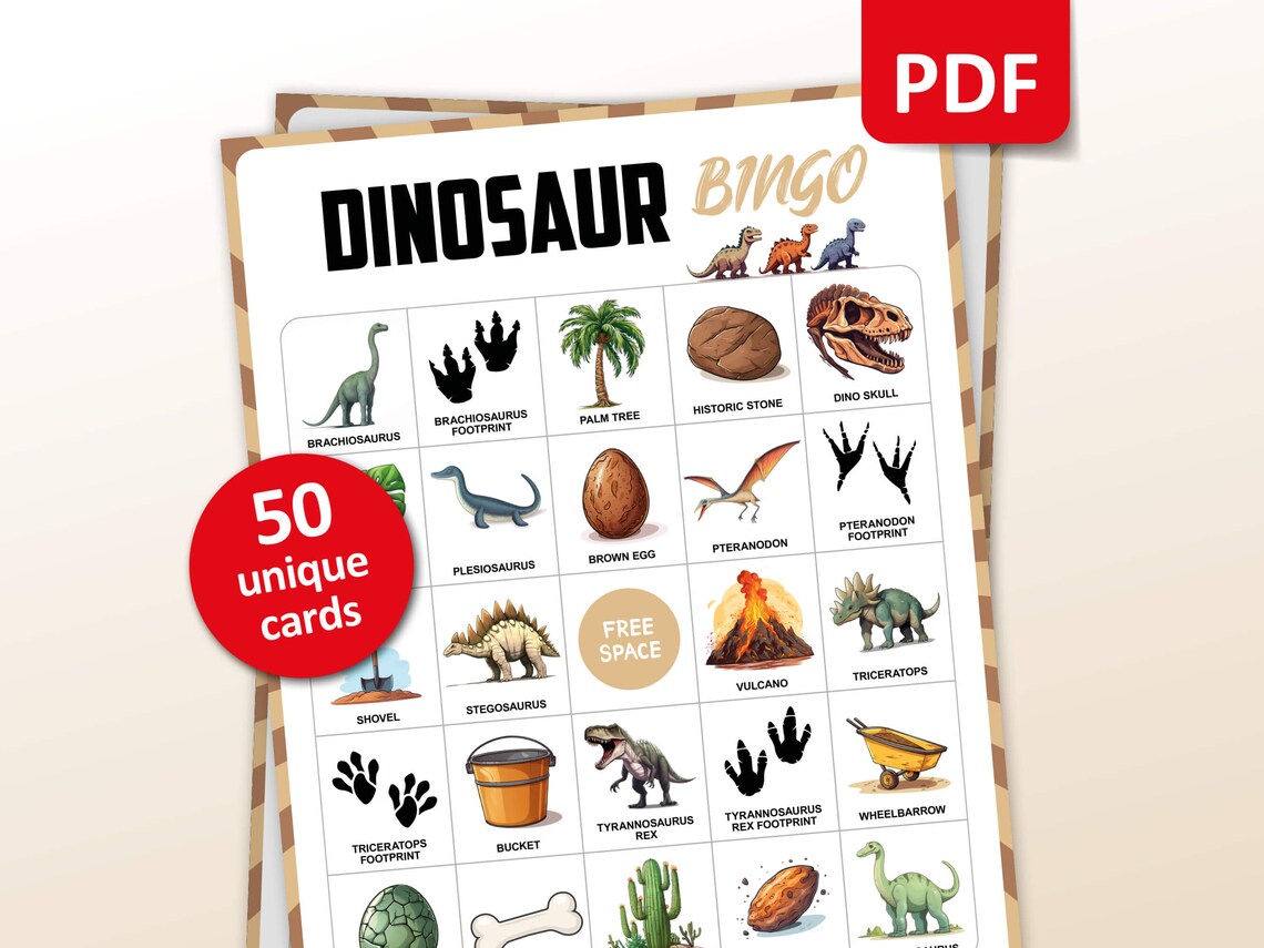 Dinosaur Bingo, 50 Dinosaurs Bingo Cards, Birthday Activitiy, Kids Dino ...