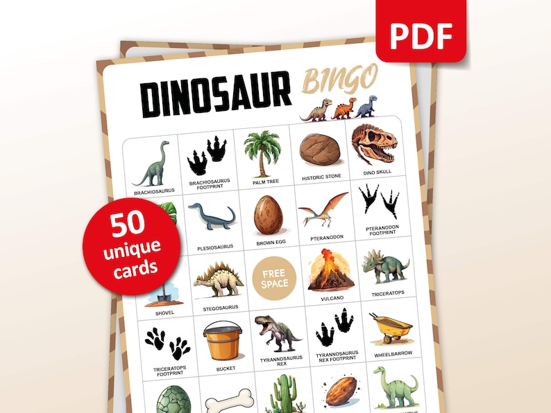 Dinosaur Bingo, 50 Dinosaurs Bingo Cards, Birthday Activitiy, Kids Dino ...