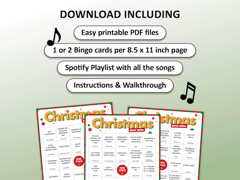 Christmas Music Bingo, 50 Bingo Cards + Spotify Playlist, Christmas ...