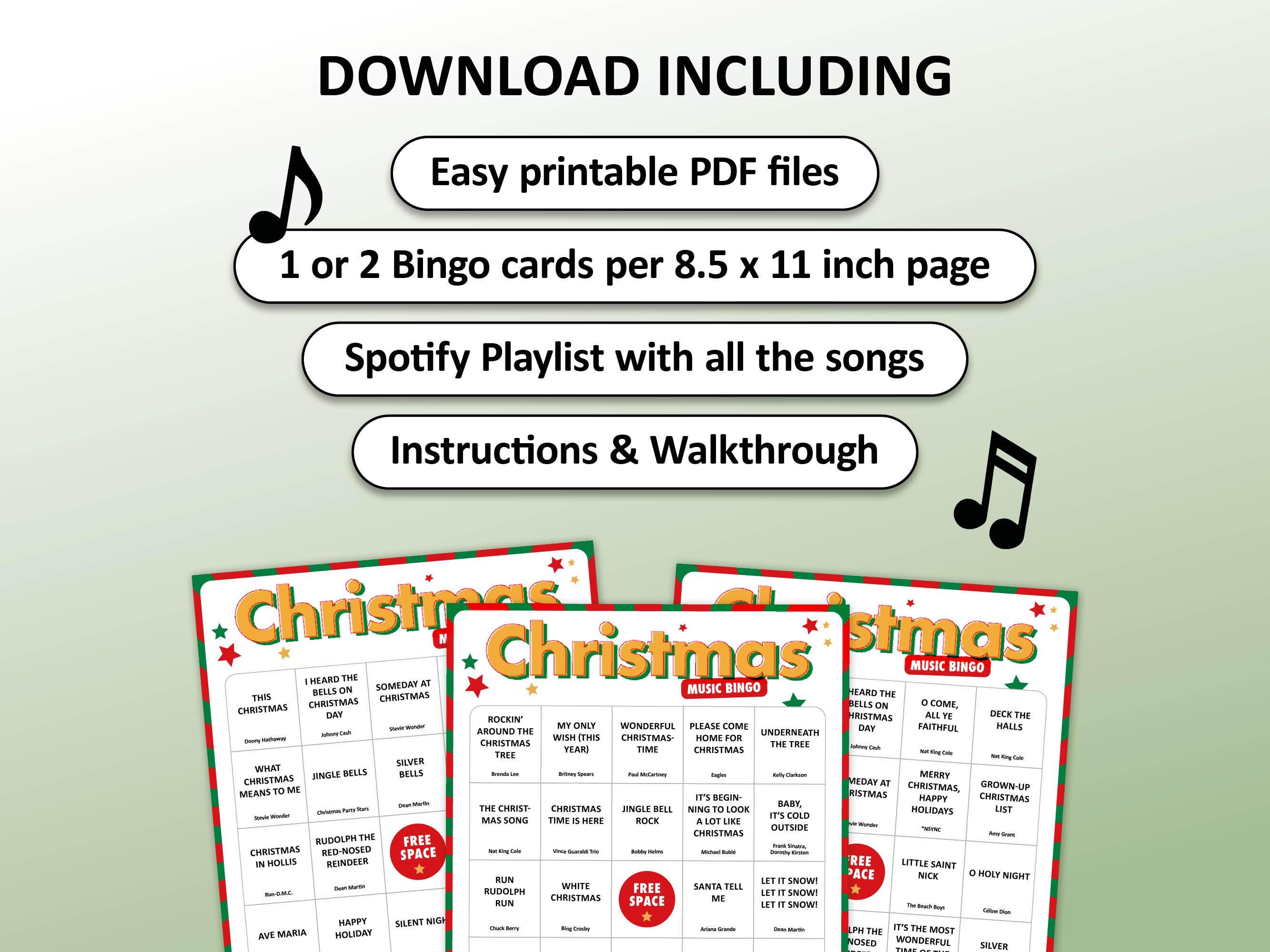 Christmas Music Bingo, 100 Bingo Cards + Spotify Playlist, Christmas ...