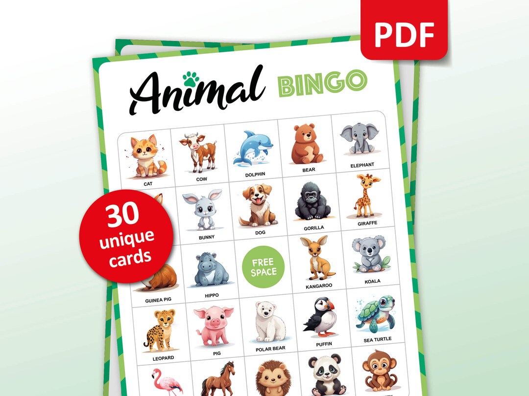 Animal Bingo, 30 Animal Bingo Cards, Birthday Activities, Kids Animal ...