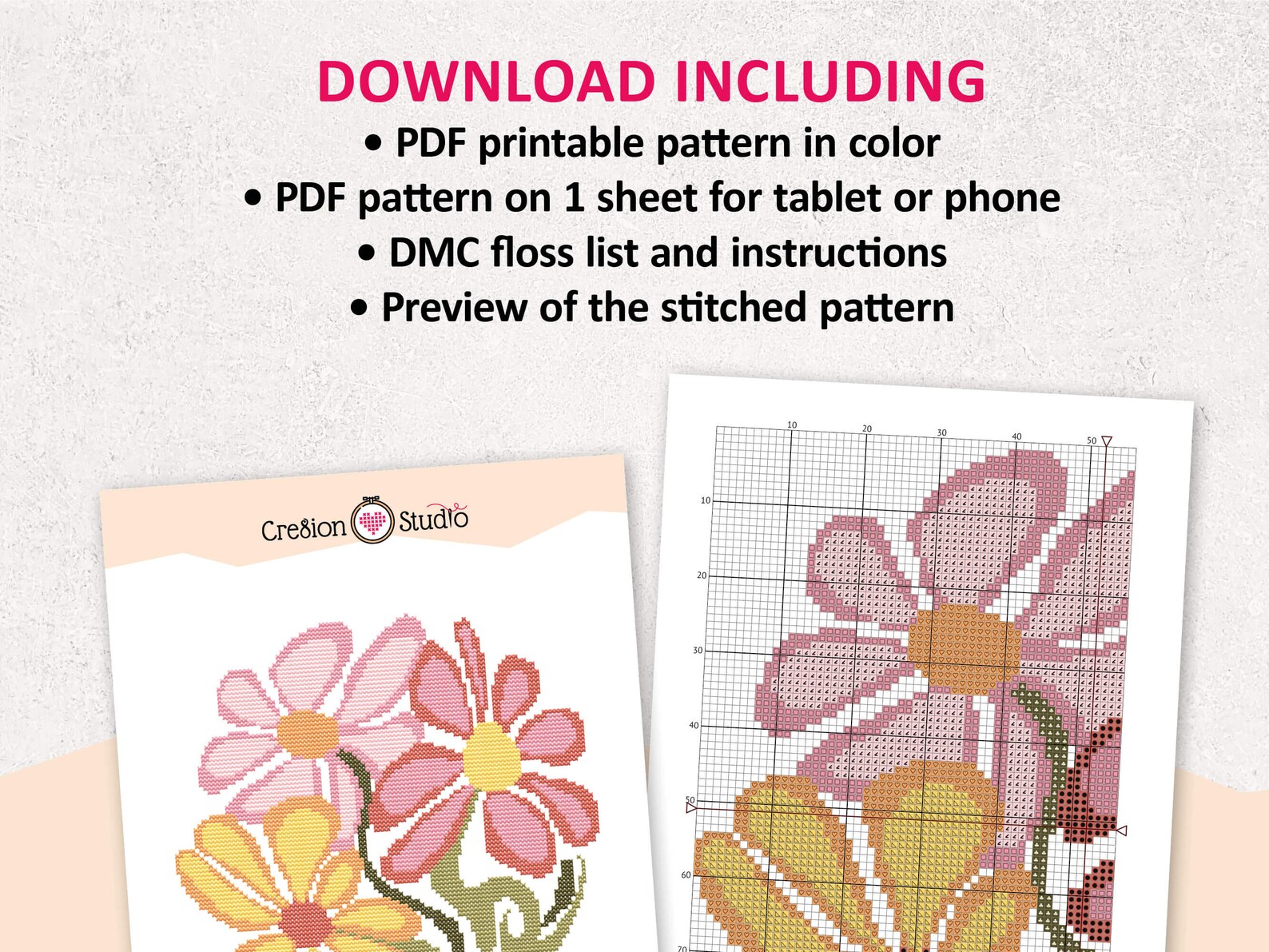 Groovy Floral Flowers Counted Cross Stitch Pattern, Small Easy Abstract ...