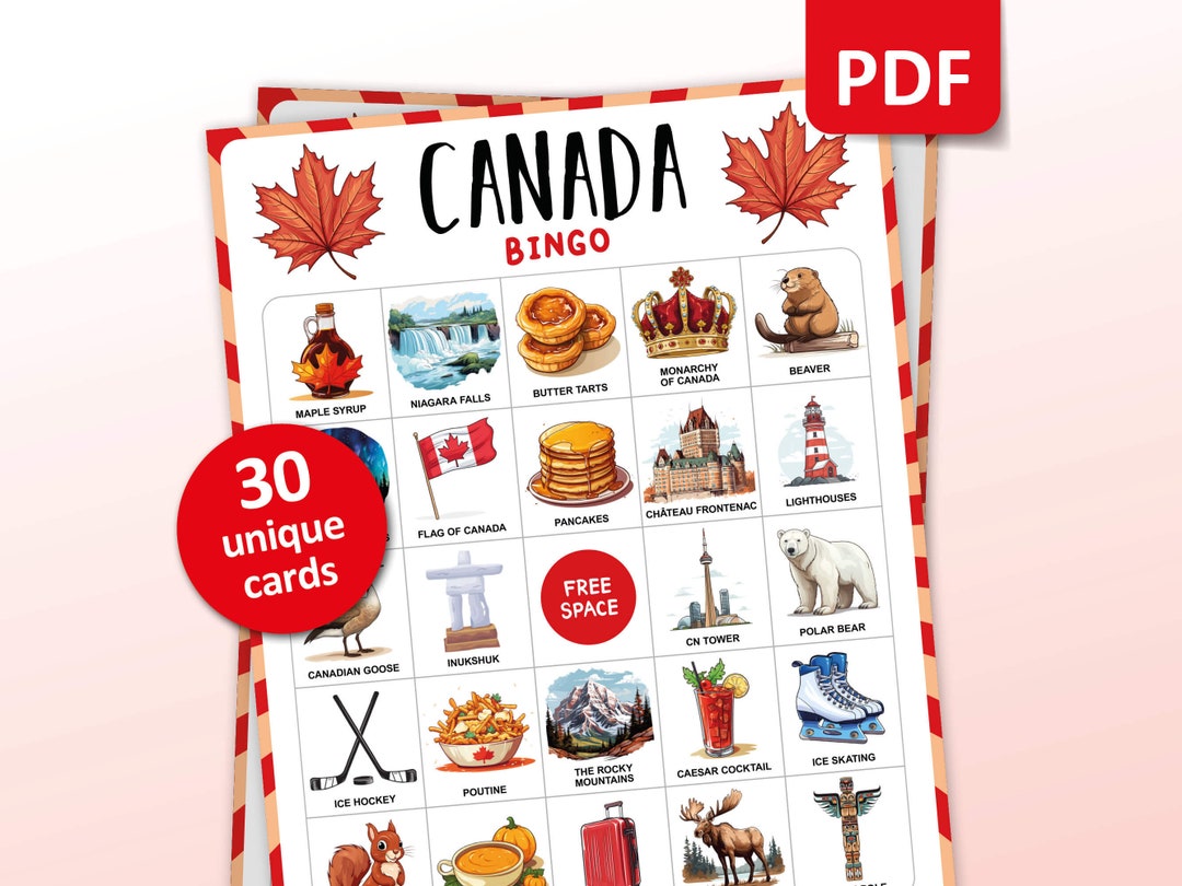 Canada Travel Bingo Game, 30 Bingo Cards, Travel Trip Vacation ...