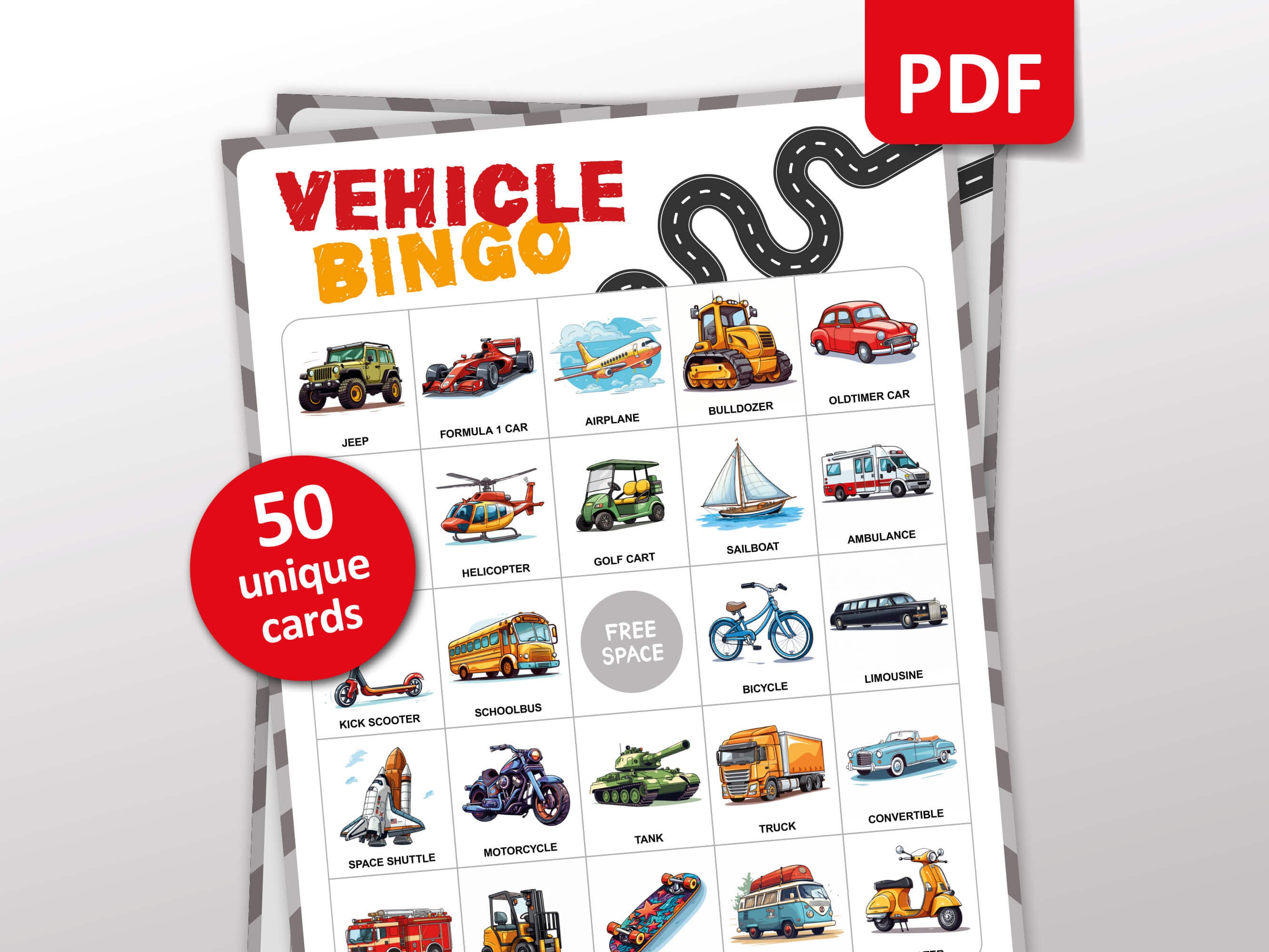 Car Bingo, 50 Birthday Automobile Cards, Birthday Activities, Kids ...