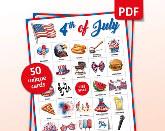 30 Patriotic Bingo Cards Printable 4th of July Game Independence Day ...