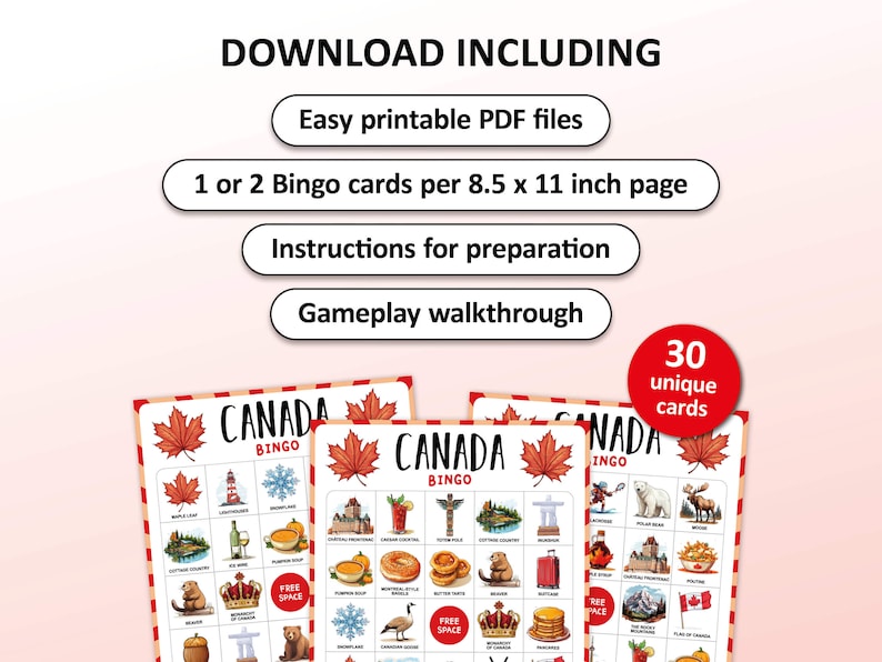 Canada Travel Bingo Game, 30 Bingo Cards, Travel Trip Vacation ...