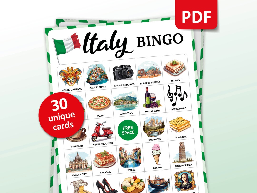Italy Travel Bingo Game, 30 Italy Bingo Cards, Travel Trip Vacation ...