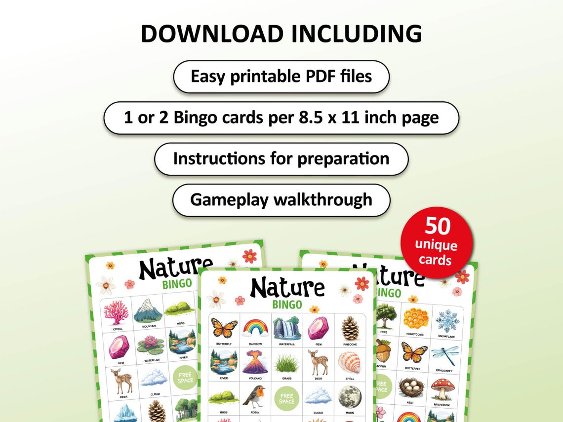 Nature Bingo, 50 Outdoor Bingo Cards, Nature Birthday Party Game ...